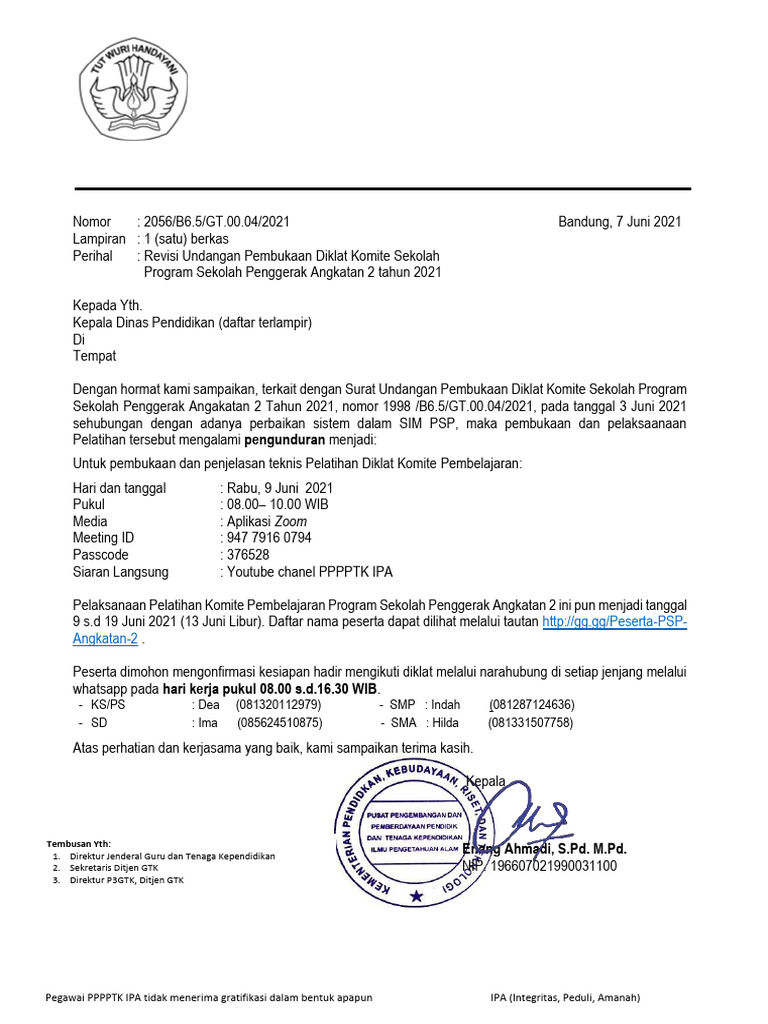 Revisi Surat Pembukaan DKP Angk 2 - Dinas Pendidikan - 7juni | PDF