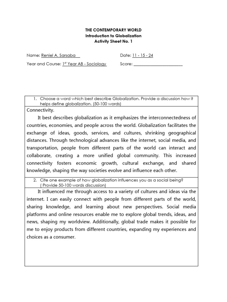 TCW Module 1 Lesson 1 Activity Sheet - PDF (Sarsaba, Reniel A.) | PDF
