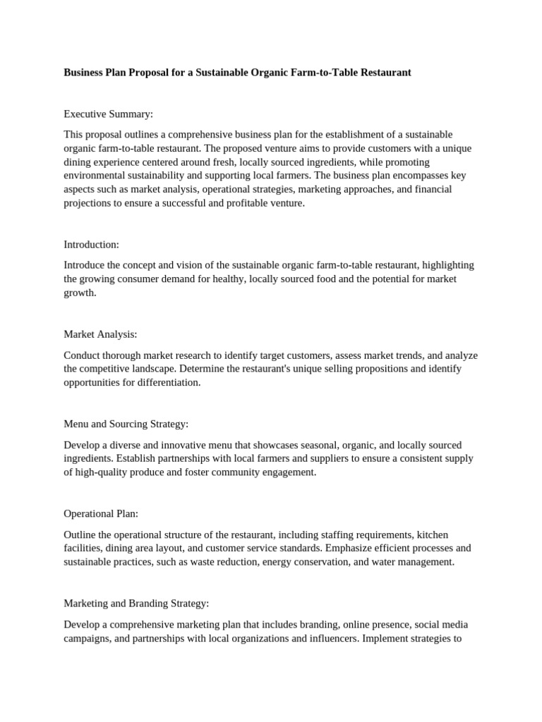 Sustainable Farm-to-Table Restaurant Plan | PDF | Marketing ...