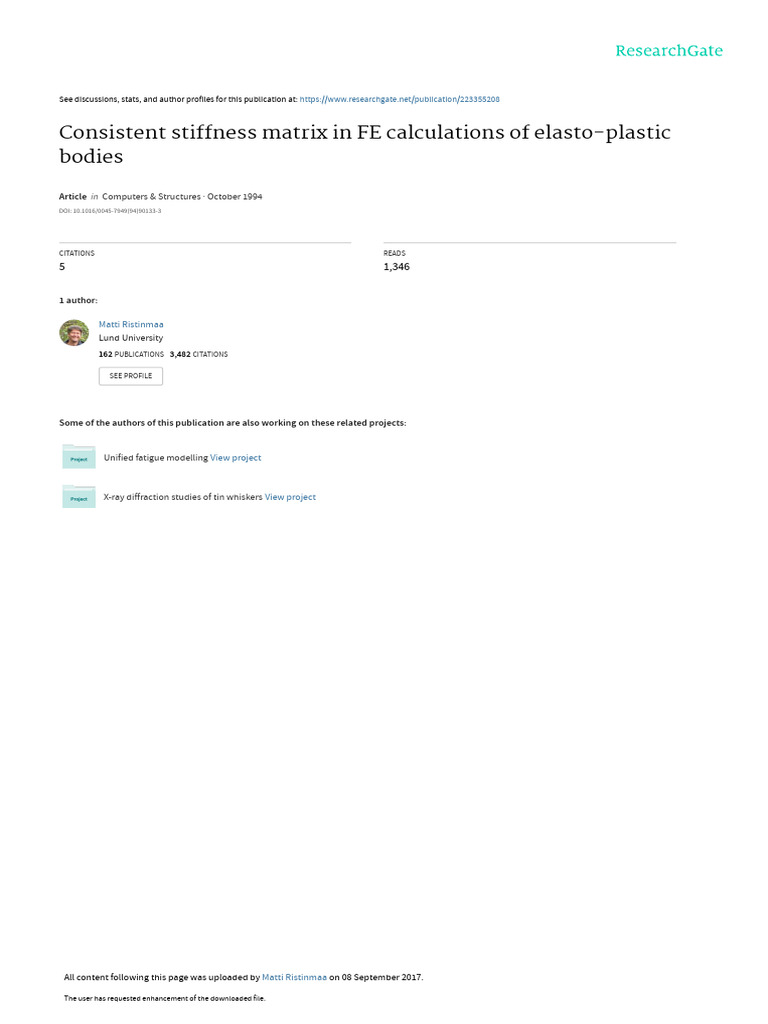 Consistent Stiffness Matrix in FE Calculations of Elasto-Plastic Bodies ...
