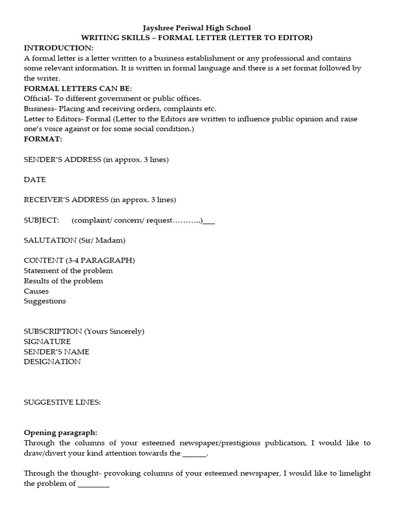 Formal Letter Handout Grade 8 2024-25 | PDF | Newspapers