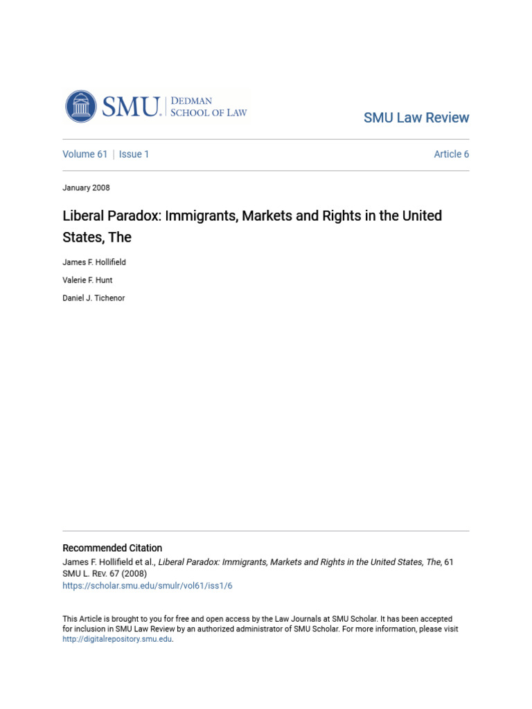 The Liberal Paradox. Immigrants, Markets and Rights in The United ...