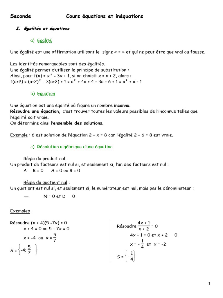 Cours Equations Et Inequations | PDF | Équations | Analyse mathématique