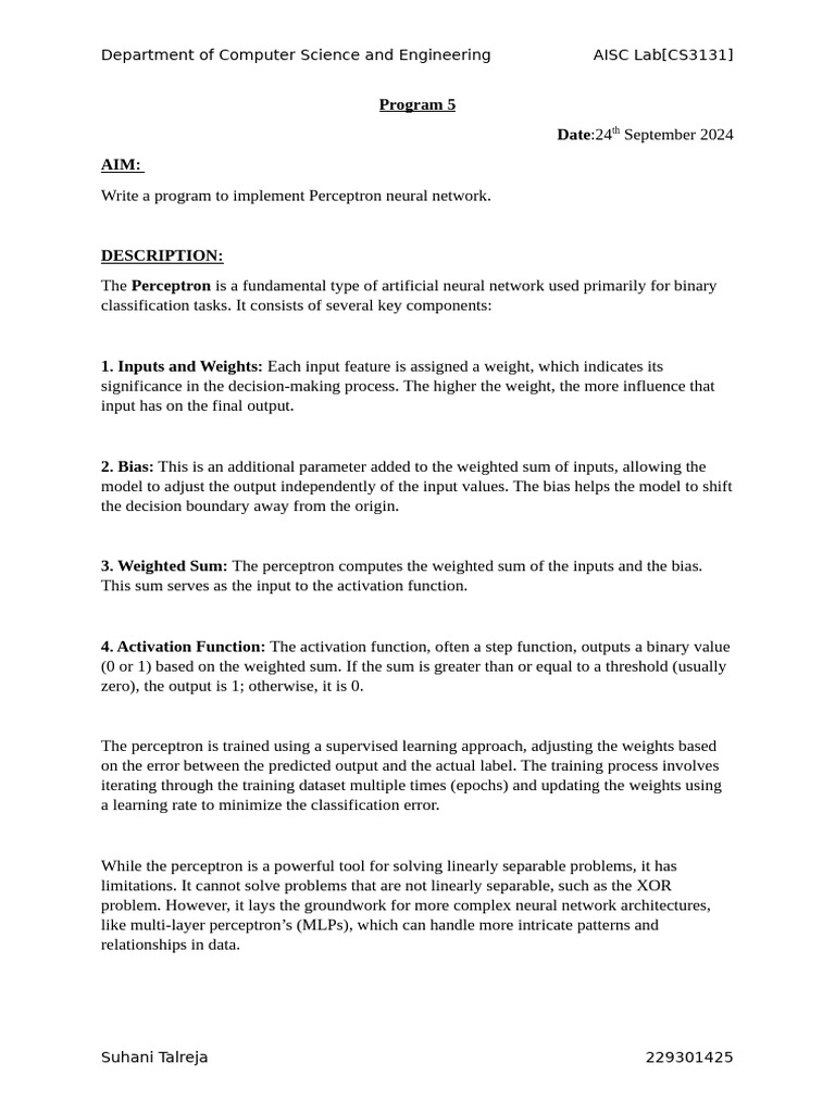 perceptron | PDF | Artificial Neural Network | Computational Neuroscience