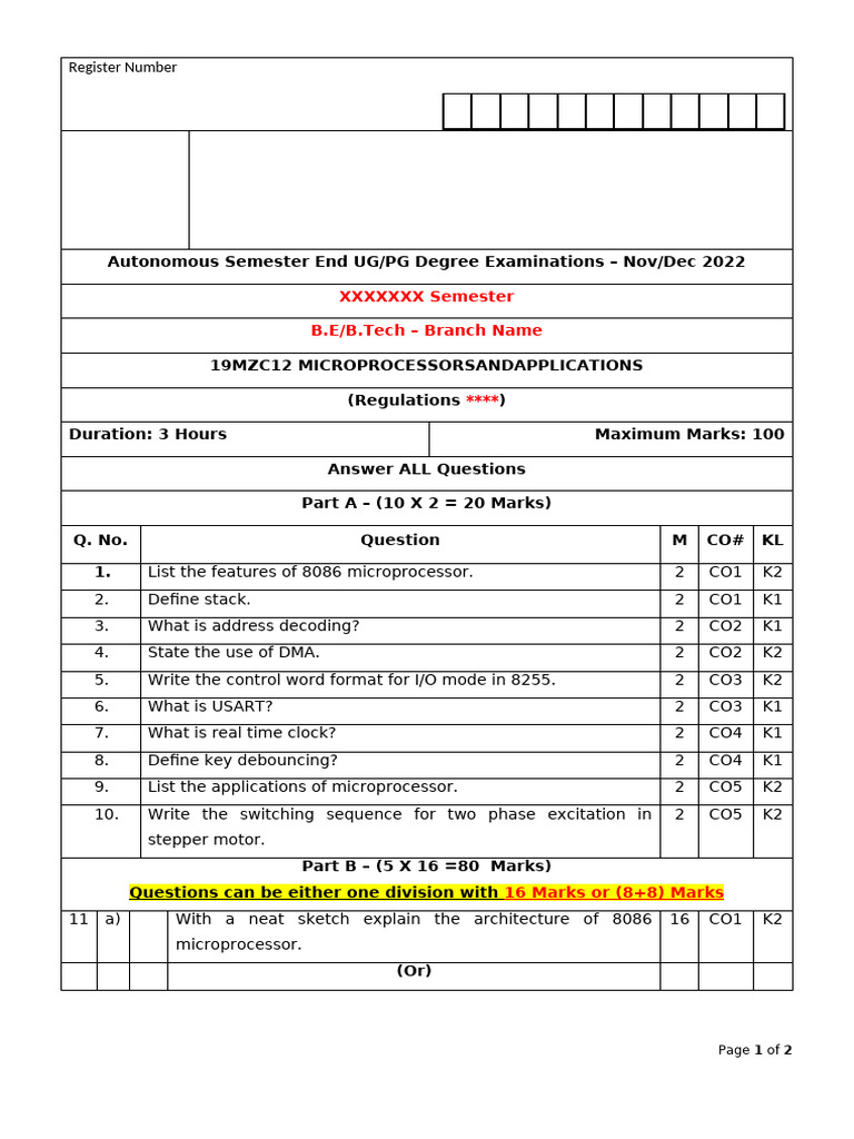 Microprocessors and Applications Exam Guide | PDF | Microcontroller | Central Processing Unit