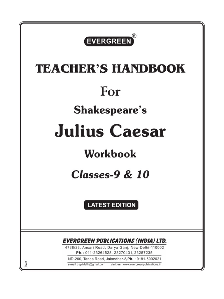 Evergreen Teacher Handbook For Shakespeare S Julius Caesar Workbook 9 ...