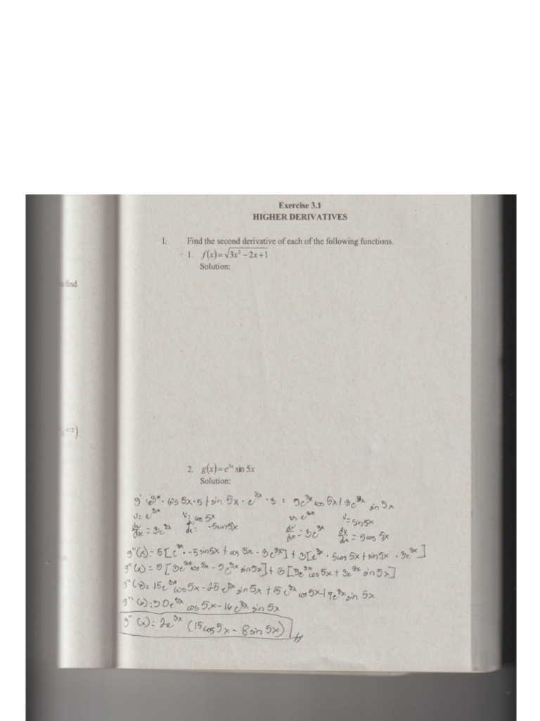 Higher Derivatives and Implicit Practice Problem With Solutions | PDF