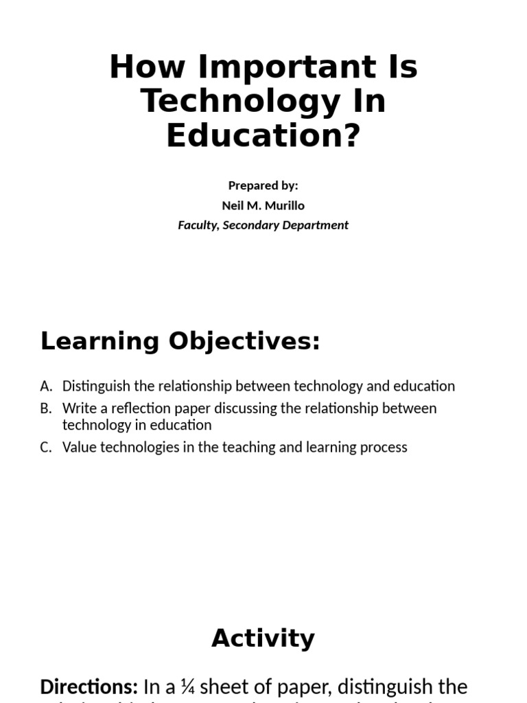Lesson 1 How Important Is Technology in Education | PDF | Educational ...