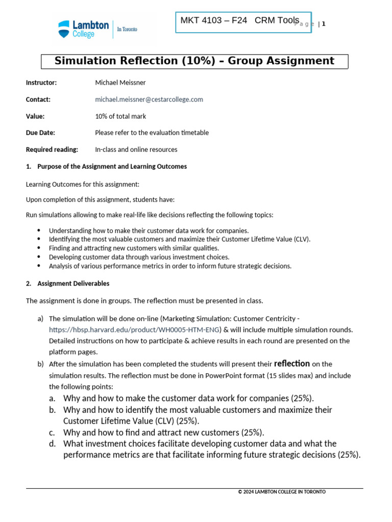 MKT 4103 - Simulation - Reflection - Instructions - MDM | PDF | Simulation | Performance Indicator
