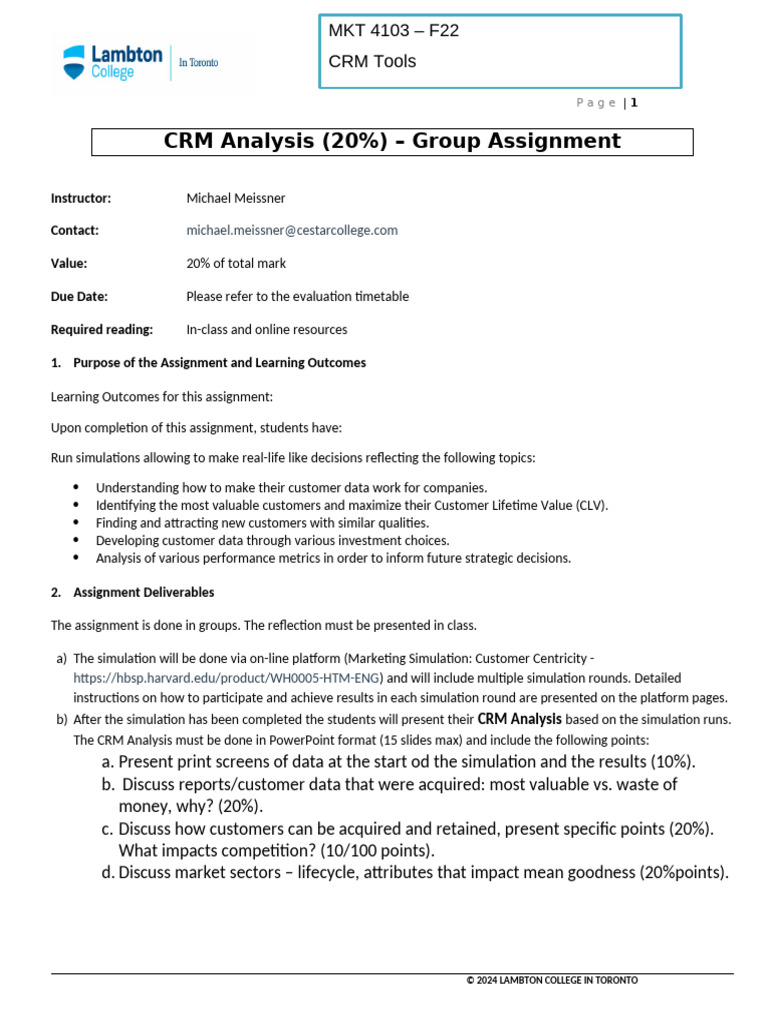 MKT 4103 - Simulation - CRM Analysis - Instructions.mdm | PDF ...