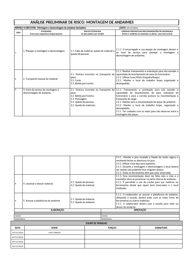 APR - Montagem de Andaime | PDF