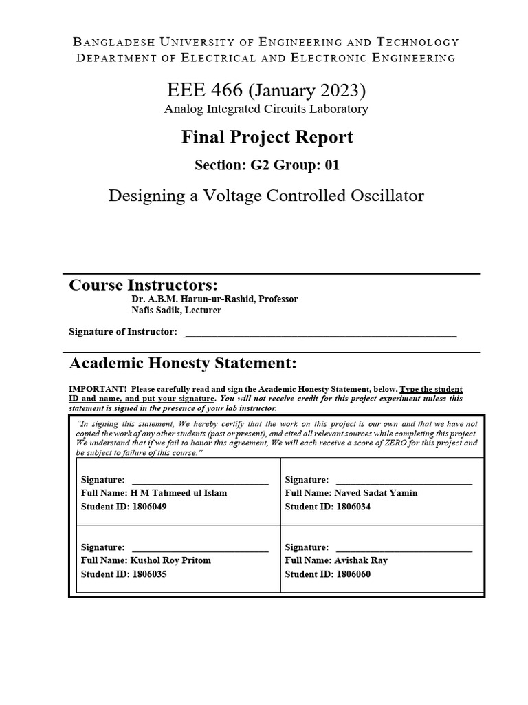 VCO Design for EEE 466 Final Project | PDF | Electronic Circuits ...
