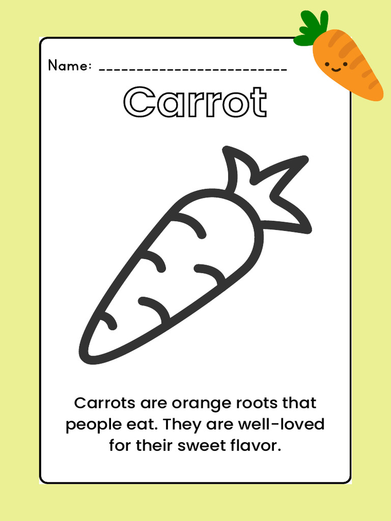 Yellow Illustrative Carrot Coloring Worksheet | PDF