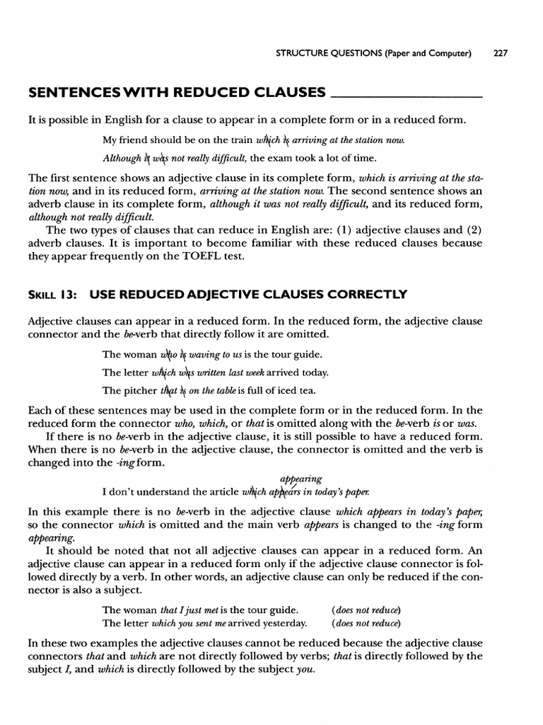 Sentences With Reduced Clause | PDF