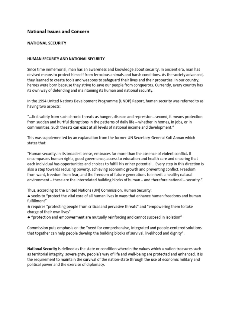 IV. Recognizing National Issues and Concern - A-Human and National ...
