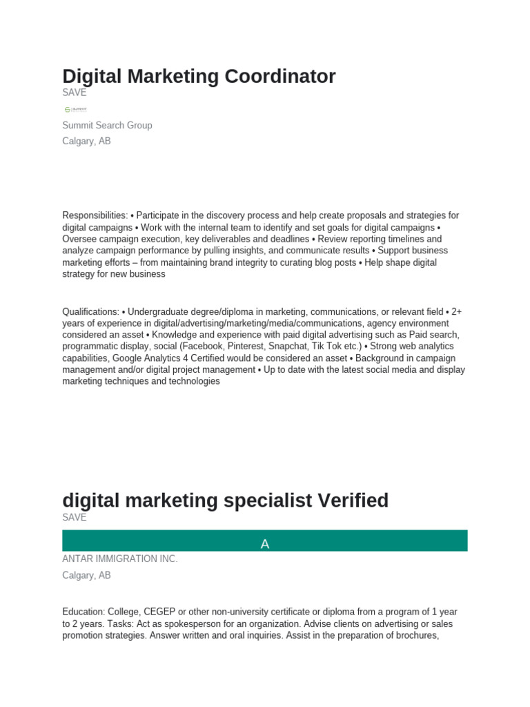 Digital Marketing Coordinator Job Description For CV | PDF | Marketing ...