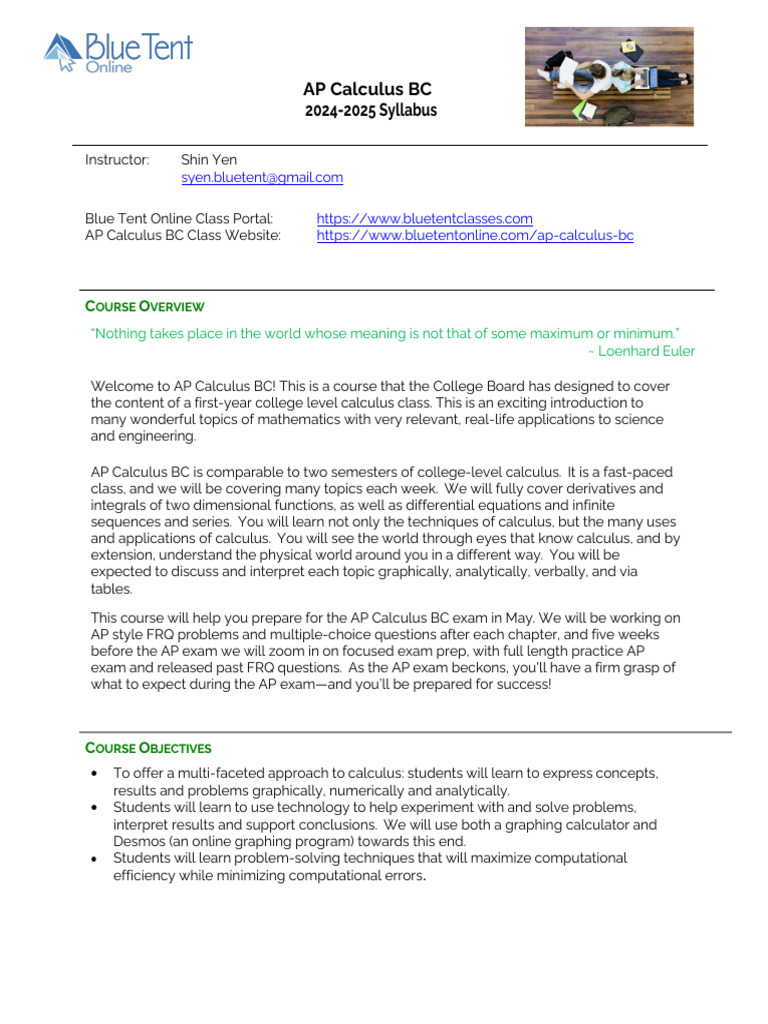 AP Calc BC Syllabus 2024-25-25 | PDF | Advanced Placement | Calculus