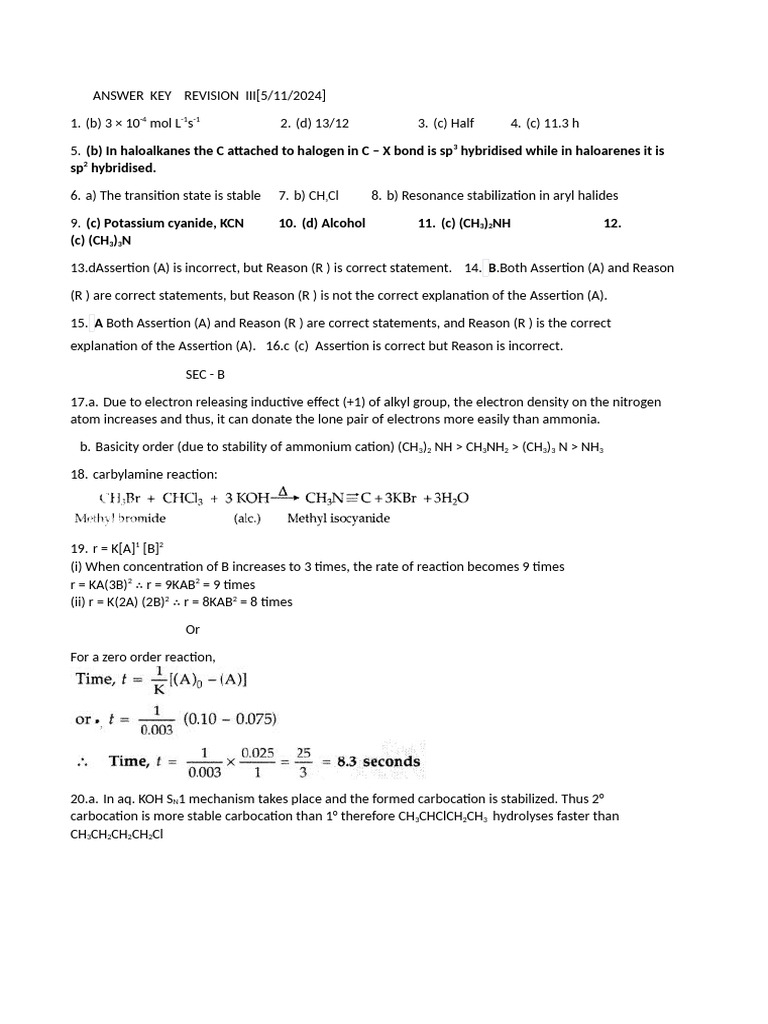 answer key REV - 3 | PDF | Chemical Reactions | Molecules