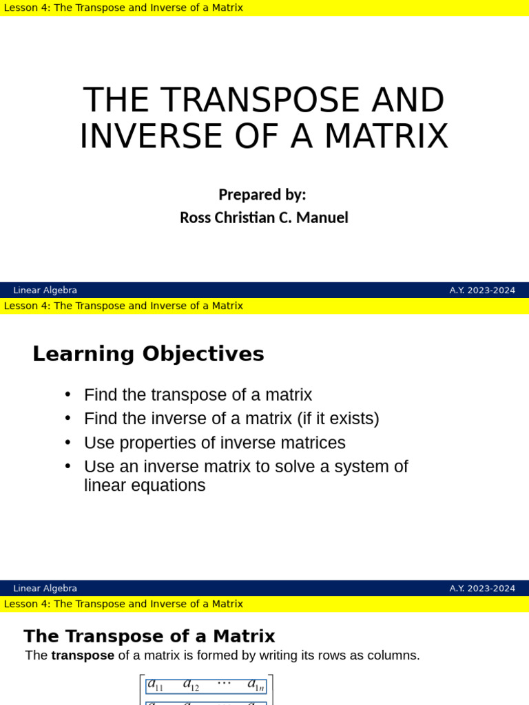 4-Transpose-and-Inverse-Matrix | PDF | Matrix (Mathematics) | Algebra