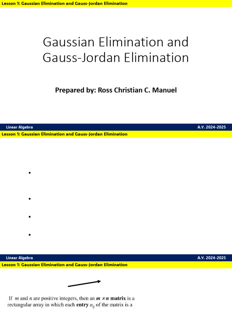 1 Gaussian Elimination and Gauss Jordan Elimination | PDF | System Of ...