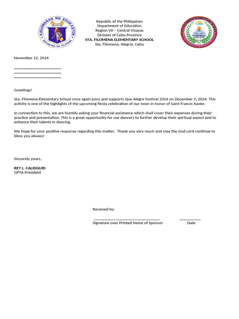 Solicitation Letter For Brigada Eskewla Sample Only Jenrap | PDF