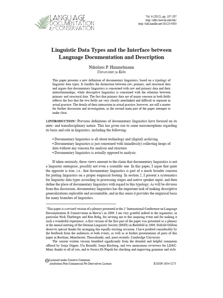 Linguistic Data Types and The Interface Between Language Documentation and Description | PDF ...