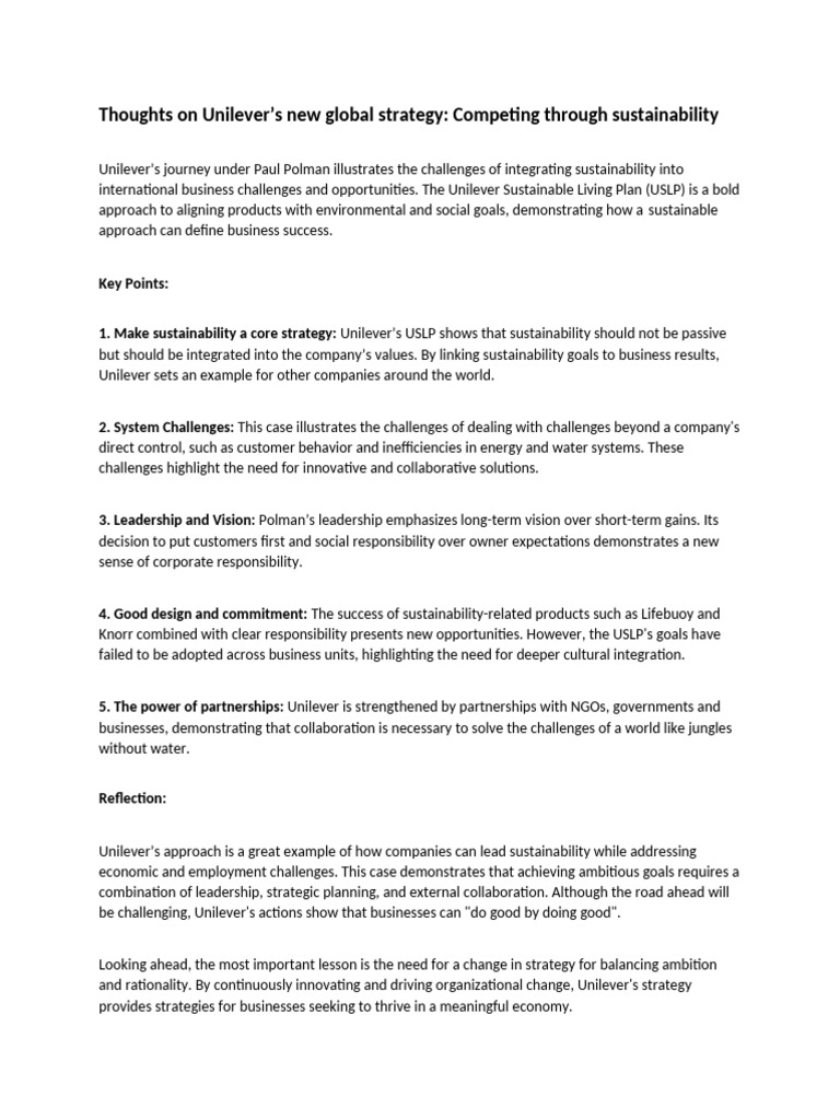 1 Pager Review - CST Uniliver | PDF