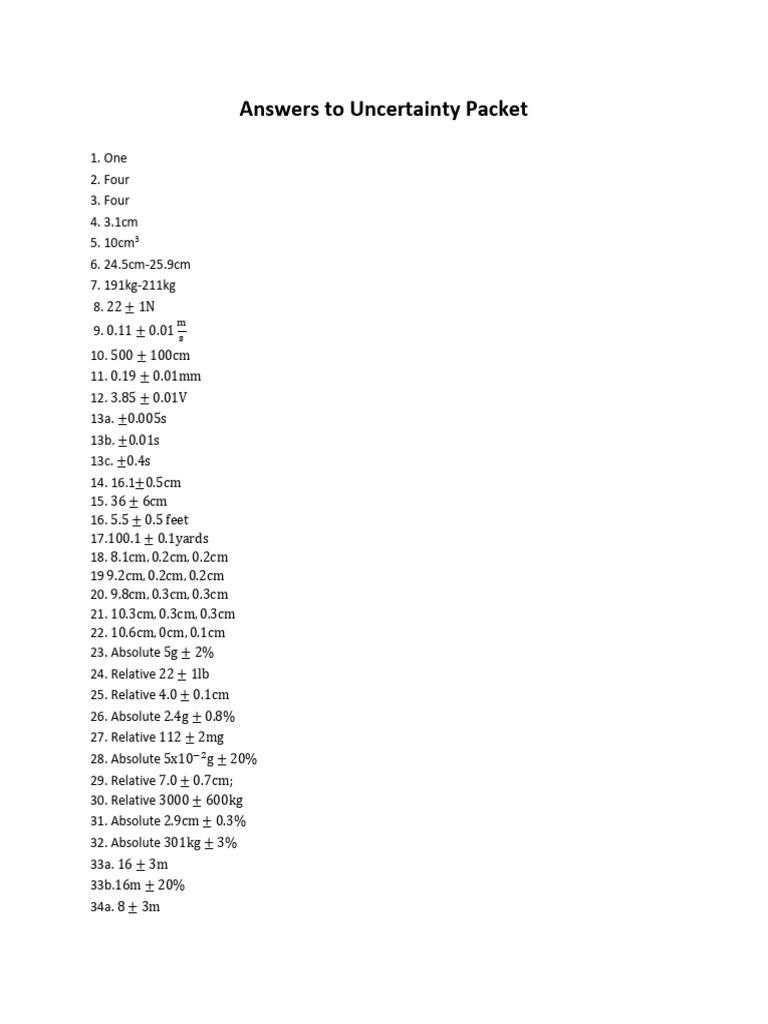 Uncertainty Packet KEY | PDF