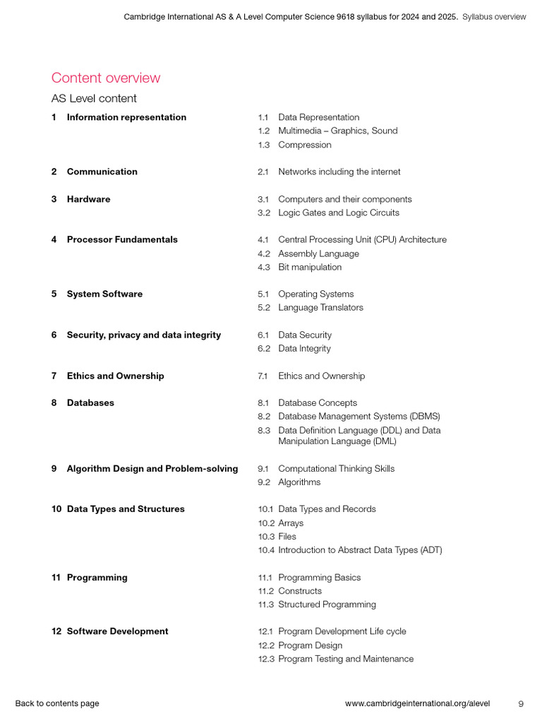 CS Alevel P1 and P2 Syllabus CIE 9618 | PDF | Databases | Computer Network