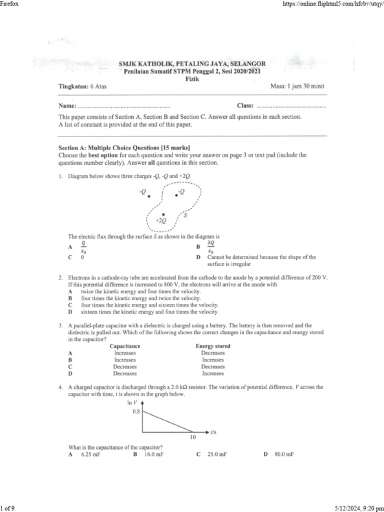 2021 Form 6 STPM Semester 2 Physics | PDF