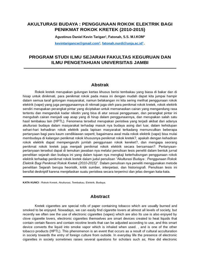 Akulturasi Budaya Penggunaan Rokok Elektrik Bagi Penikmat Rokok Kretek ...