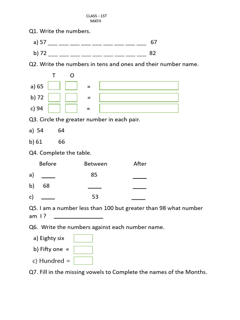 Class 1 Maths Worksheet PDF | PDF
