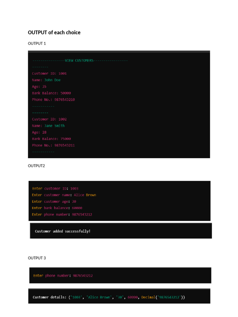 OUTPUT of Each Choice | PDF