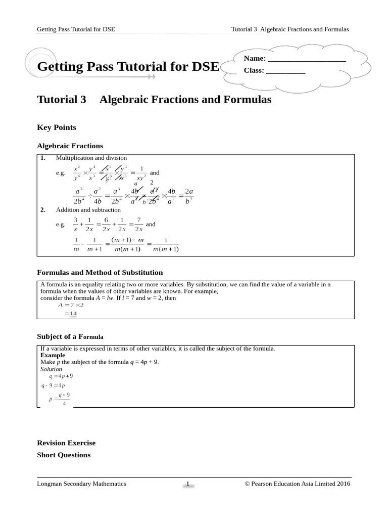 Getting Pass Tutorial 03 | PDF | Algebra | Formula