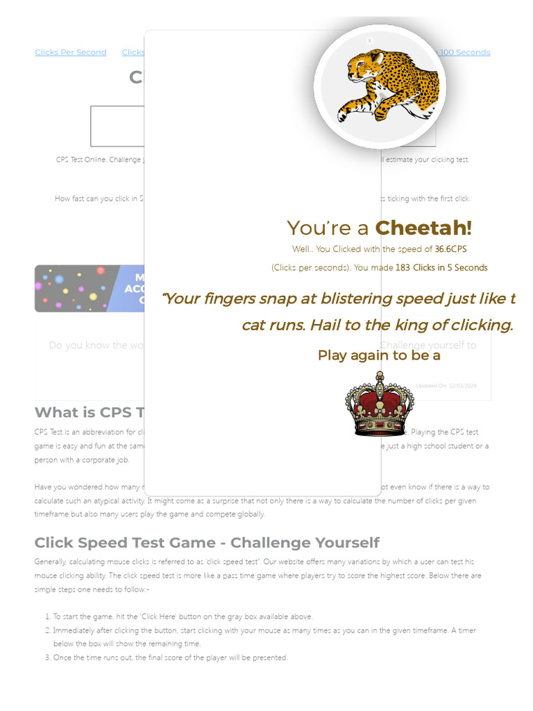 Click Speed Test - CPS Test Online | PDF | Button (Computing) | System ...