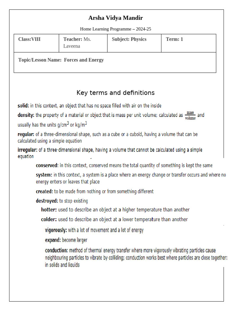 Forces and Energy Key Terms | PDF
