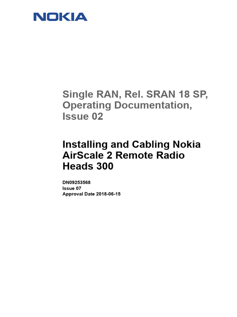 Installing and Cabling Nokia Airscale 2 RRH 300 | PDF | Legal Liability ...