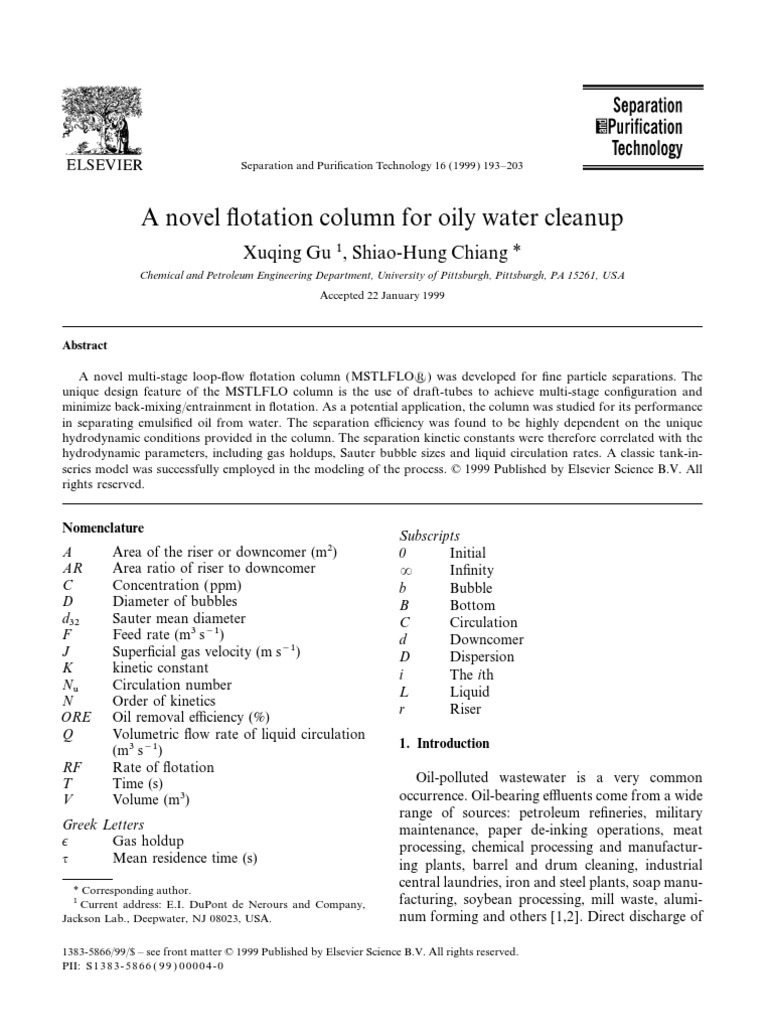 A Novel Flotation Column For Oily Water Cleanup | PDF | Gases | Prediction