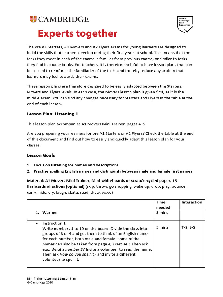 Mini Trainer Listening 1 Lesson Plan | PDF | Lesson Plan