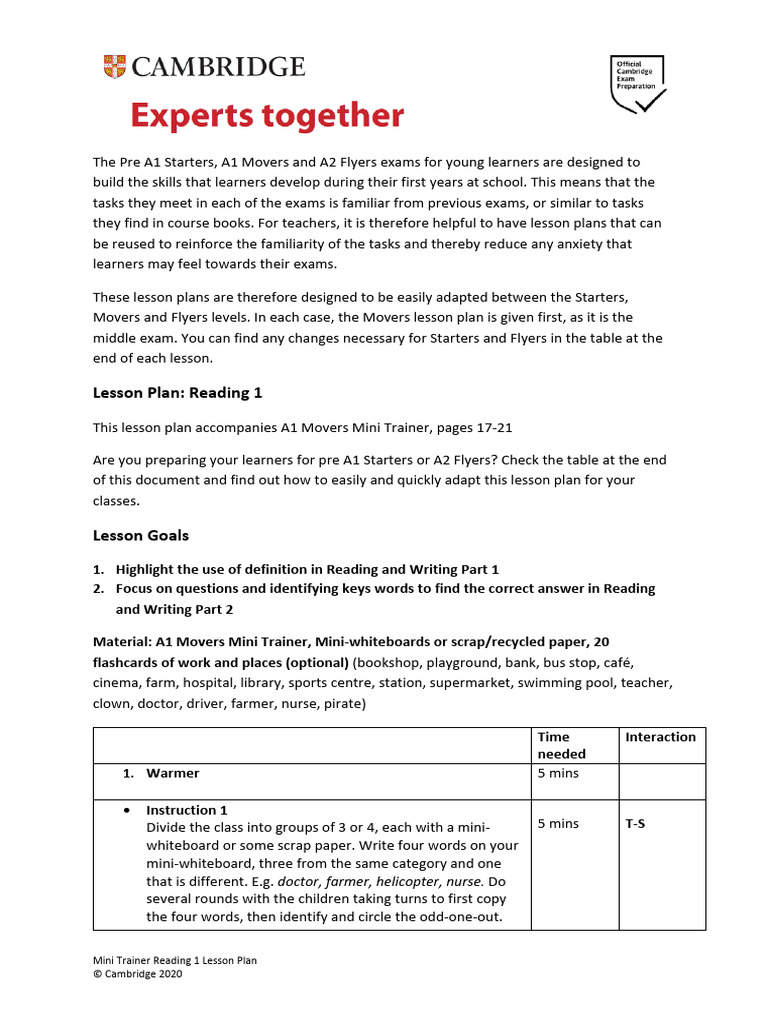 Mini Trainer Reading 1 Lesson Plan | PDF | Question | Lesson Plan