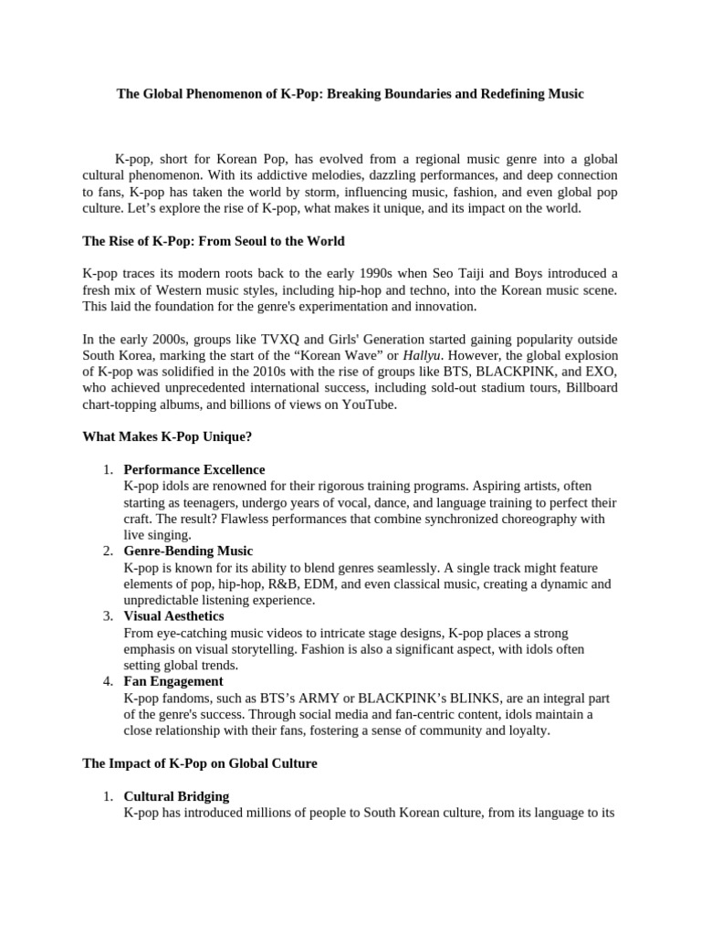 The Global Phenomenon of K-Pop: Breaking Boundaries and Redefining ...