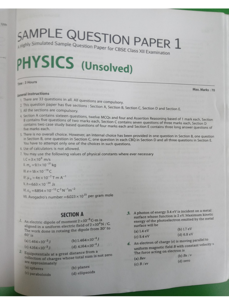Physics sample paper 2025 | PDF