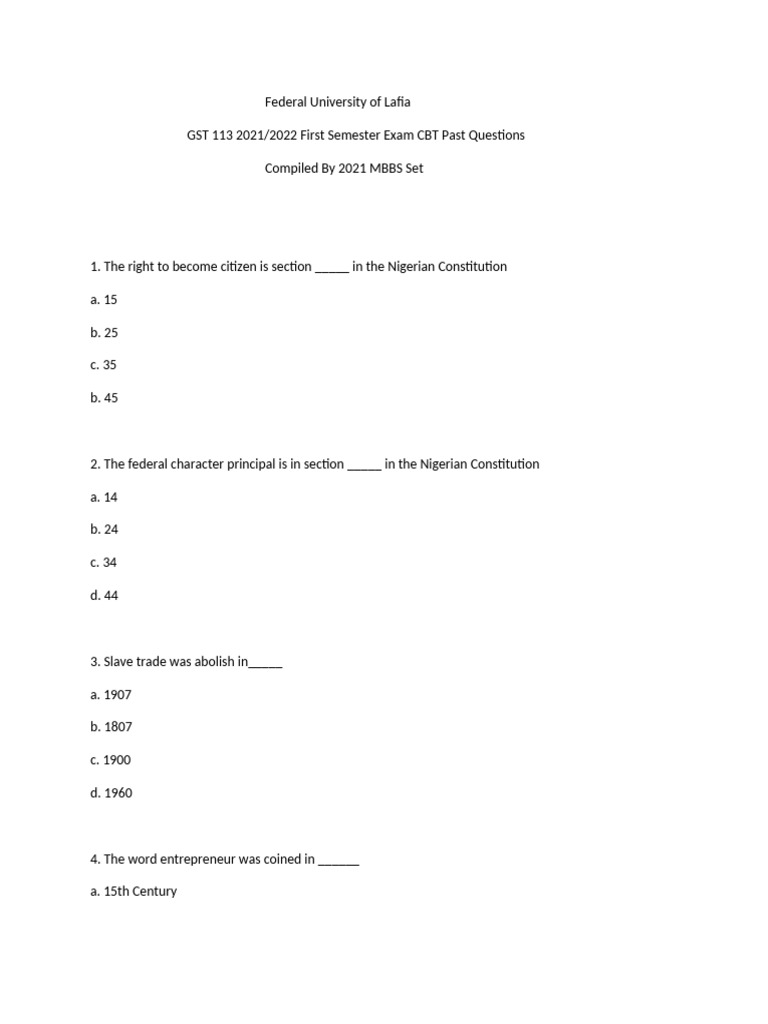 Share Gst 113 2021 Cbt Pq | PDF | Nigeria