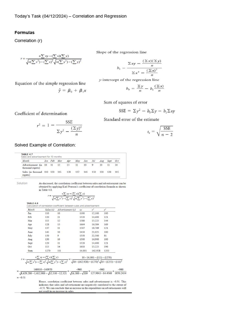 SFM Correlation and Regression Task 04 12 2024 | PDF