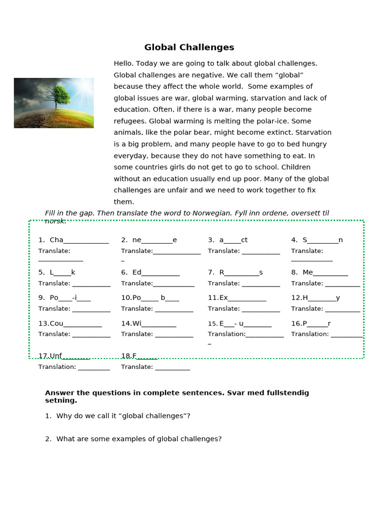 Global Issues Information Gap Activities Reading Comprehension e ...