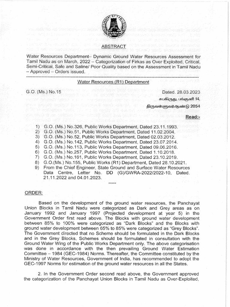 GO (MS) No 15 WR (R1) Dept Dated 28.03.2023 | PDF
