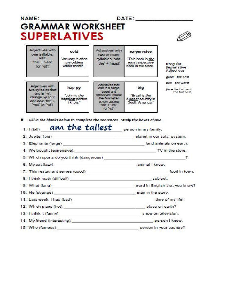Superlatives Practice | PDF