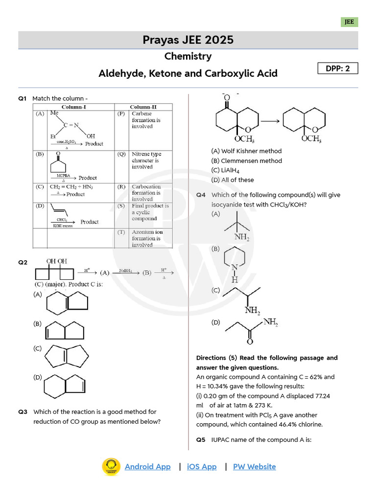 Aldehyde, - Ketone - Carboxylic - Acid - DPP - 02 - Prayas - JEE - 2025 | PDF | Unit Processes ...