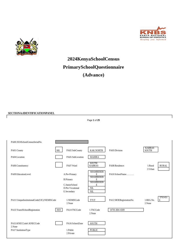 3 2024 School Census ADVANCE Questionnaire Primary FINAL | PDF ...