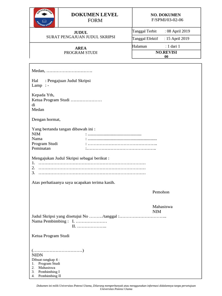 Surat Pengajuan Judul Skripsi | PDF